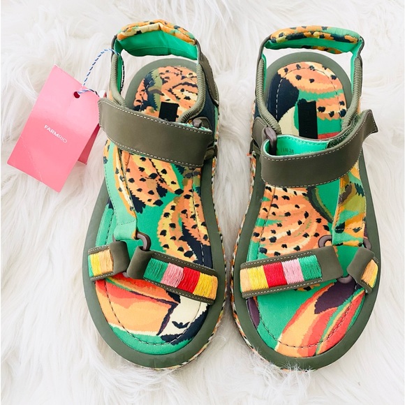 FARM Rio | Shoes | Farm Rio Green Toucans Platform Sandals | Poshmark